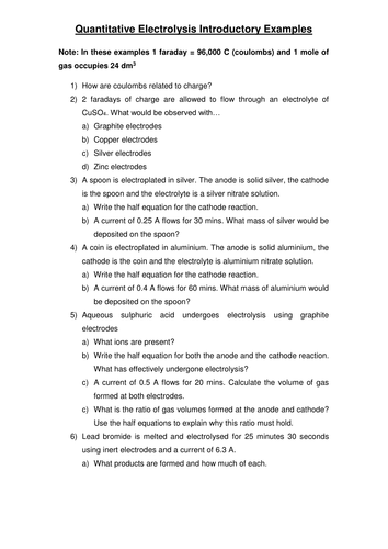 Electrolysis powerpoint and worksheet part 2 | Teaching Resources