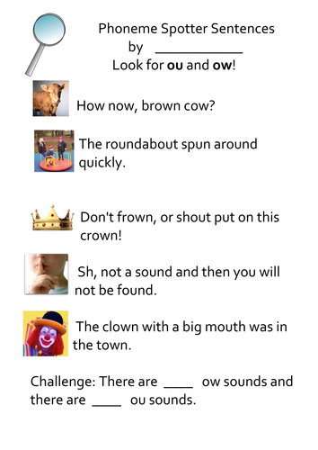 Phoneme spotter sentences ou/ow | Teaching Resources