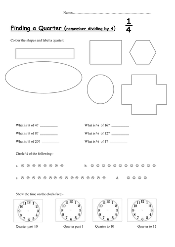 Half Quarter Three Quarters Worksheets by nicolamiddleton - UK Teaching ...
