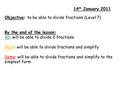 Dividing Fractions Level 7 Grade C | Teaching Resources