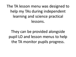 Lesson menu for teaching assistants | Teaching Resources