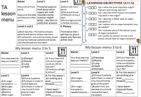 Lesson menu for teaching assistants | Teaching Resources