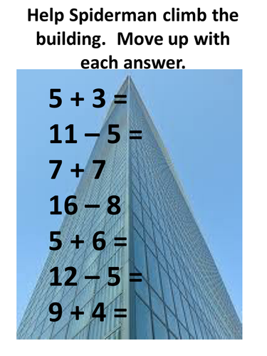 Spiderman maths addition and subtract game | Teaching Resources
