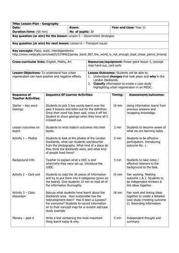 AQA Lesson 5 - UDC's London Docklands case study | Teaching Resources