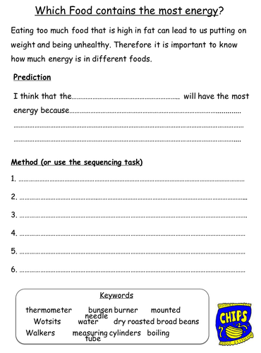 Energy in Food Investigation | Teaching Resources