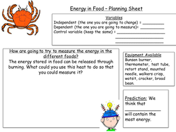 Energy in Food Investigation | Teaching Resources