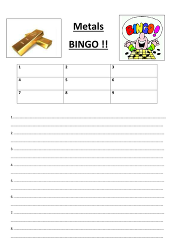 Metals Bingo | Teaching Resources