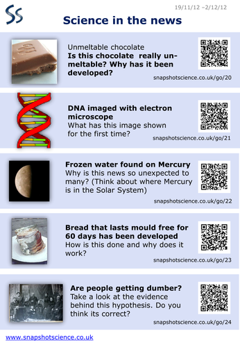 Science in the News-letter: 2nd December 2012 | Teaching Resources