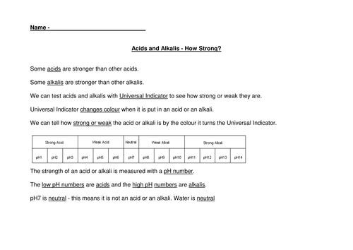 acids and alkali worksheet | Teaching Resources
