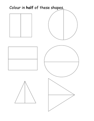 Colour in half of the shapes worksheet | Teaching Resources