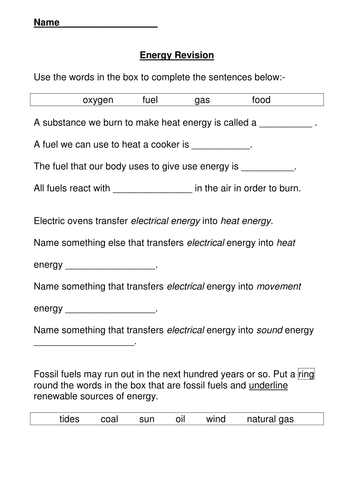 Year 8 energy revision | Teaching Resources