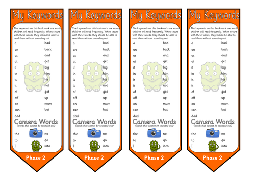 Phase 2 - 5 HFW Keyword Bookmarks | Teaching Resources