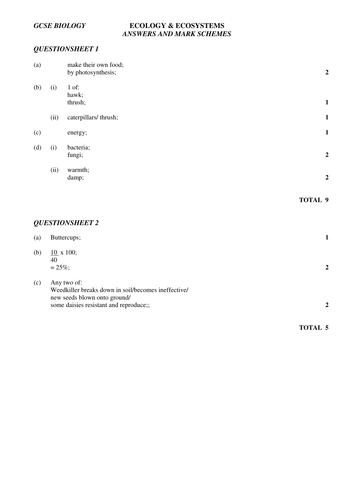 GCSE ecology questions and answers | Teaching Resources