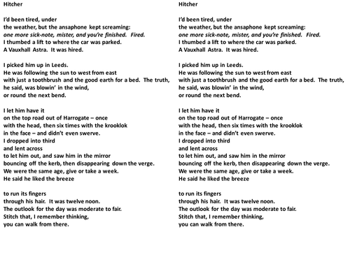 Poetry Scheme - 3 Poems - 2 Stealing & Hitcher | Teaching Resources