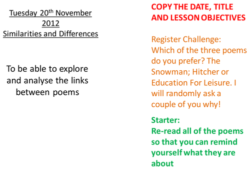 Poetry Scheme - 3 Poems - Lesson 6 Linking poems | Teaching Resources