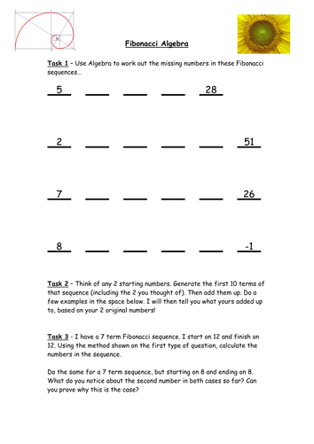 Fibonacci Algebra by Owen134866 - Teaching Resources - TES