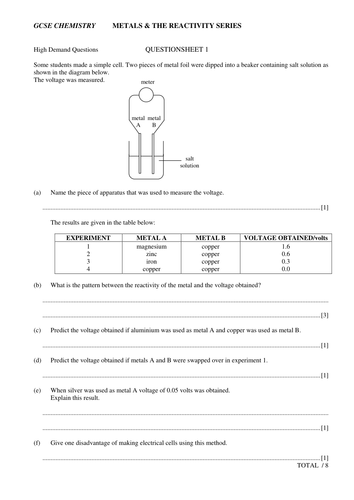GCSE metals questions and answers | Teaching Resources