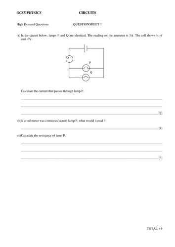 GCSE circuit questions and answers | Teaching Resources