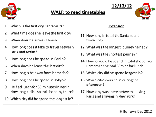 Santa timetables activity | Teaching Resources
