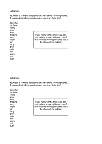 Calligrams / Shape Poetry by dave_orritt - Teaching Resources - TES