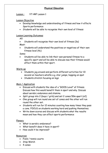 Year 7 Health Related Fitness | Teaching Resources