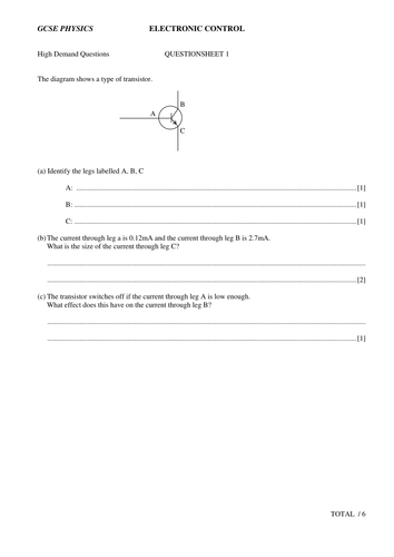 GCSE electronics questions and answers | Teaching Resources