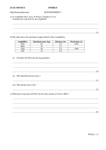 GCSE energy questions and answers | Teaching Resources