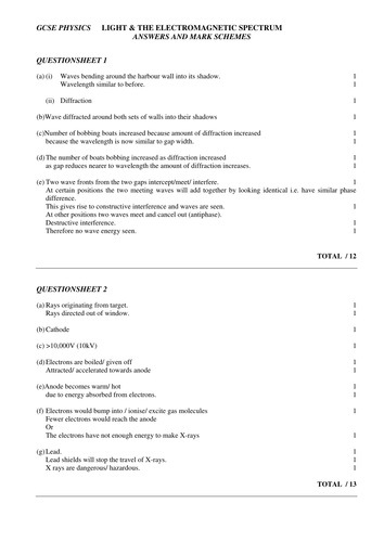 GCSE light questions and answers | Teaching Resources