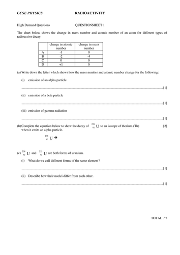 GCSE radioactivity question and answers | Teaching Resources