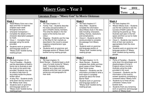 'Misery Guts' Outline of activities | Teaching Resources