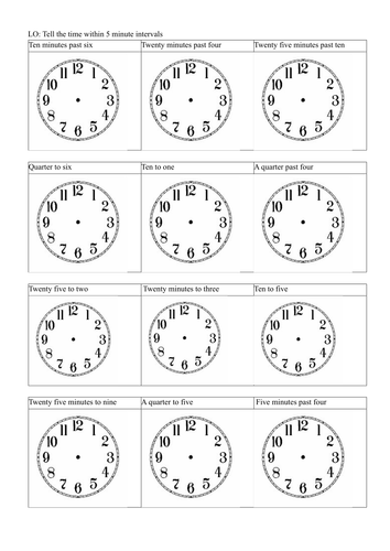 Telling The Time Nearest 5 Mins Teaching Resources
