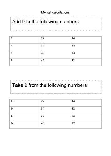 Adding 9 to a number | Teaching Resources