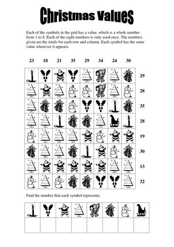 Christmas Values Problem | Teaching Resources