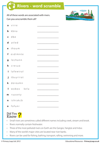 Rivers - Word scramble | Teaching Resources