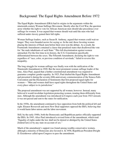 The Equal Rights Amendment in the 1970s and Today | Teaching Resources