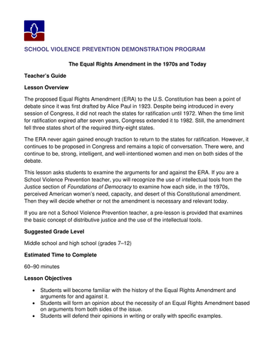 The Equal Rights Amendment in the 1970s and Today | Teaching Resources