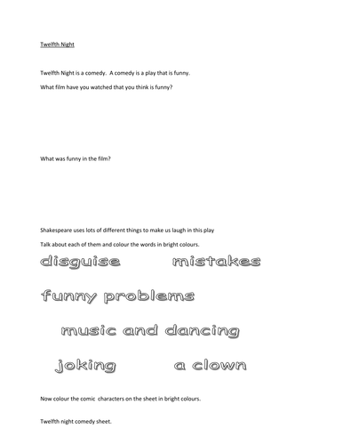 Twelfth Night.Scheme of work and supporting sheets | Teaching Resources