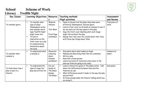 Twelfth Night.Scheme of work and supporting sheets | Teaching Resources
