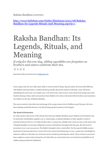 Hindu festival - Raksha Bandhan info / activities | Teaching Resources