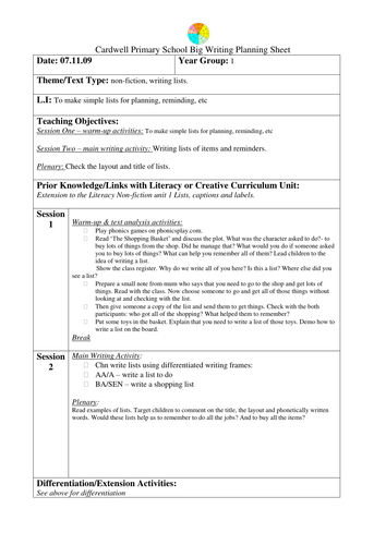 Big writing plan for Year 1 | Teaching Resources