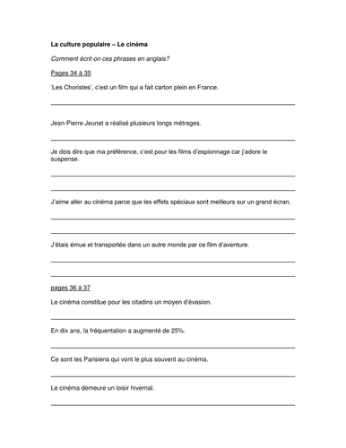 AS French - Cinema AQA vocabulary | Teaching Resources