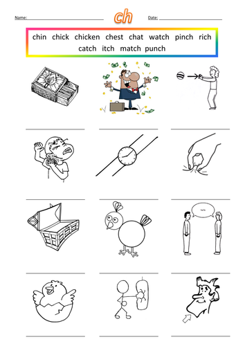 First ch Words Worksheet ch | Teaching Resources