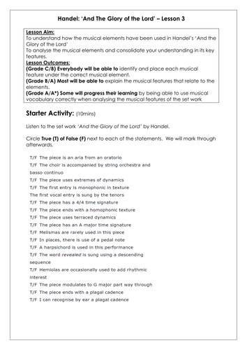 AOS1 Handel 'And the Glory of the Lord' | Teaching Resources