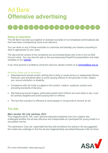 Offensive advertising: non-broadcast ads | Teaching Resources