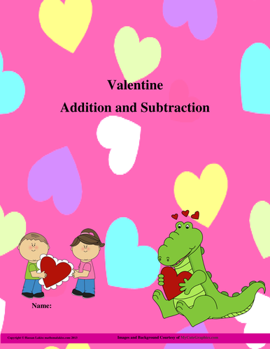 Valentine Addition and Subtraction with answers | Teaching Resources