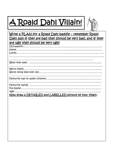 Roald Dahl villain planning sheet | Teaching Resources