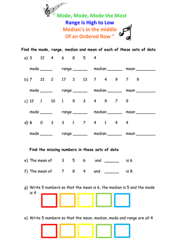 Averages And Range Worksheet Teaching Resources 