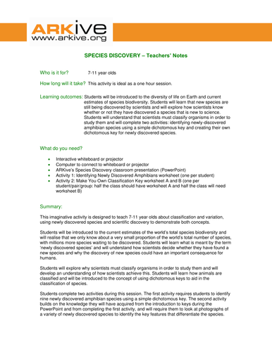 Species Discovery - Keys and Classification | Teaching Resources