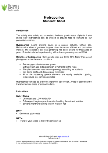 Hydroponics in the lab : a technical guide | Teaching Resources
