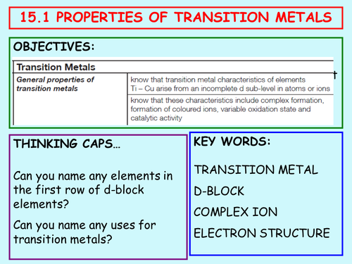 15.1 General Properties of Transition Metals | Teaching Resources